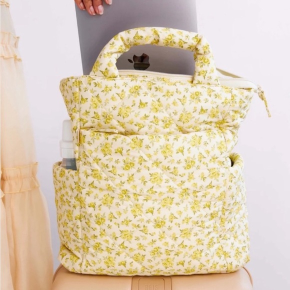 BEIS | Bags | Nwt Beis X Elsa Hosk Yellow Cream Quilted Backpack Tote ...